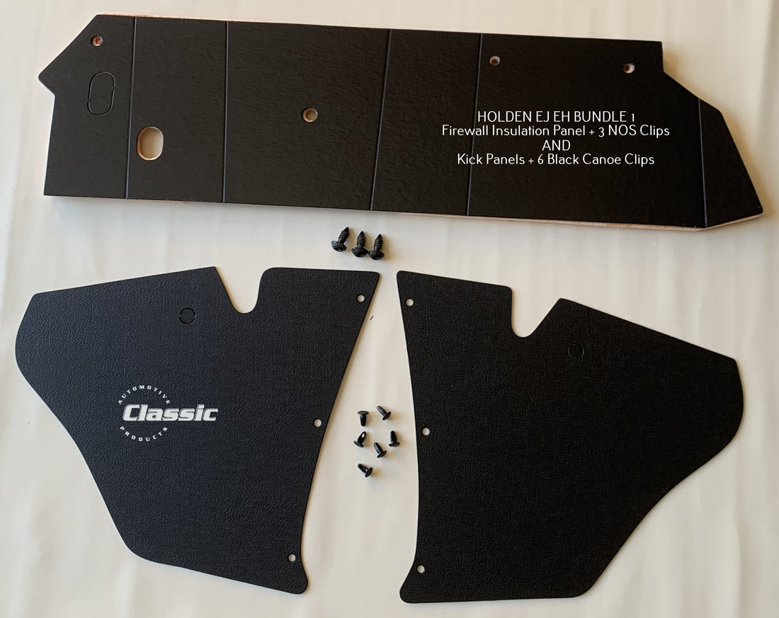 HOLDEN EJ EH BUNDLE 1: Pair Black Kick Panels + Firewall Insulation Pa ...